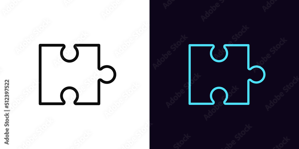 Outline puzzle piece icon, with editable stroke. Linear jigsaw puzzle ...
