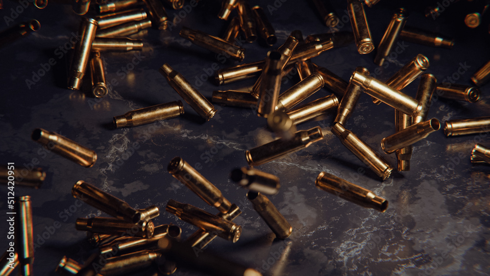 Bullet casings falling on the stone floor, 3D Render Stock Photo ...