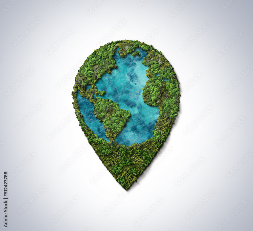 World Location Green 3d Icon illustration. Green location symbol of pin ...