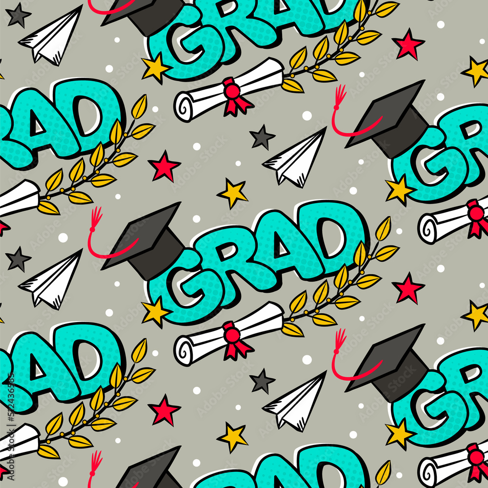 Seamless graduation pattern with comic style elements. Cartoon holiday ...