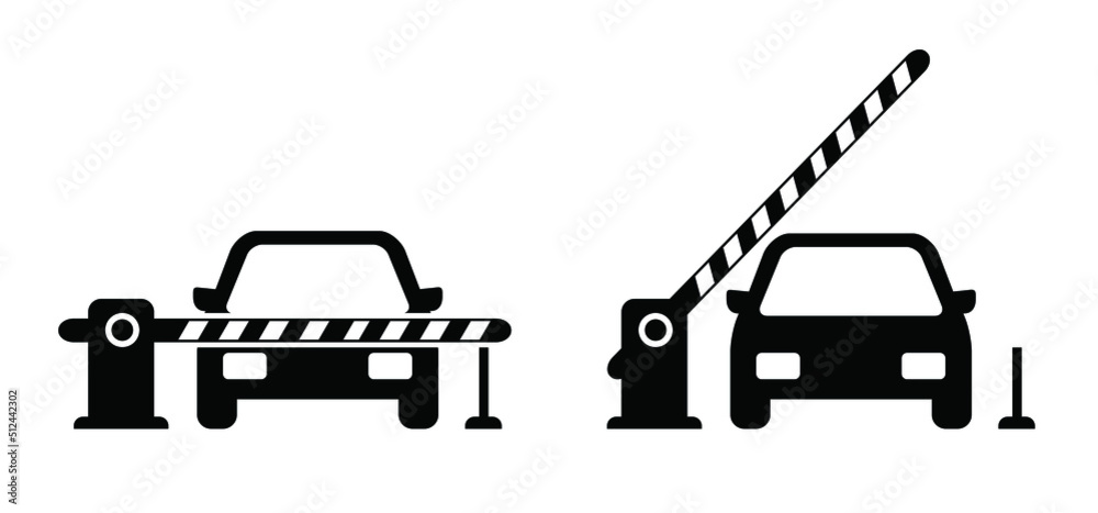 Watch out, barrier closes automatically. Cartoon car security barrier ...