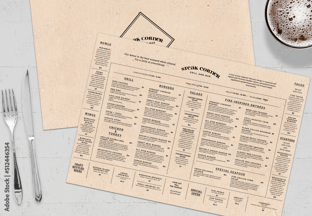 Large Landscape Restaurant Menu Layout Stock Template | Adobe Stock