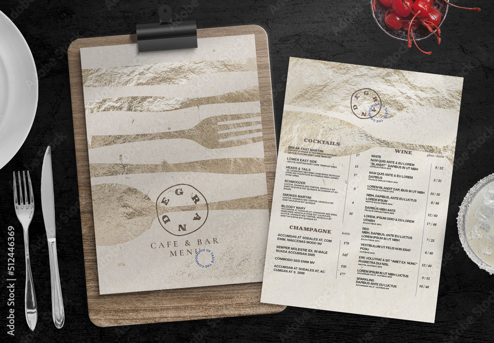 Rustic Cafe Bar Restaurant Menu Layout with Gold Accents Stock Template ...