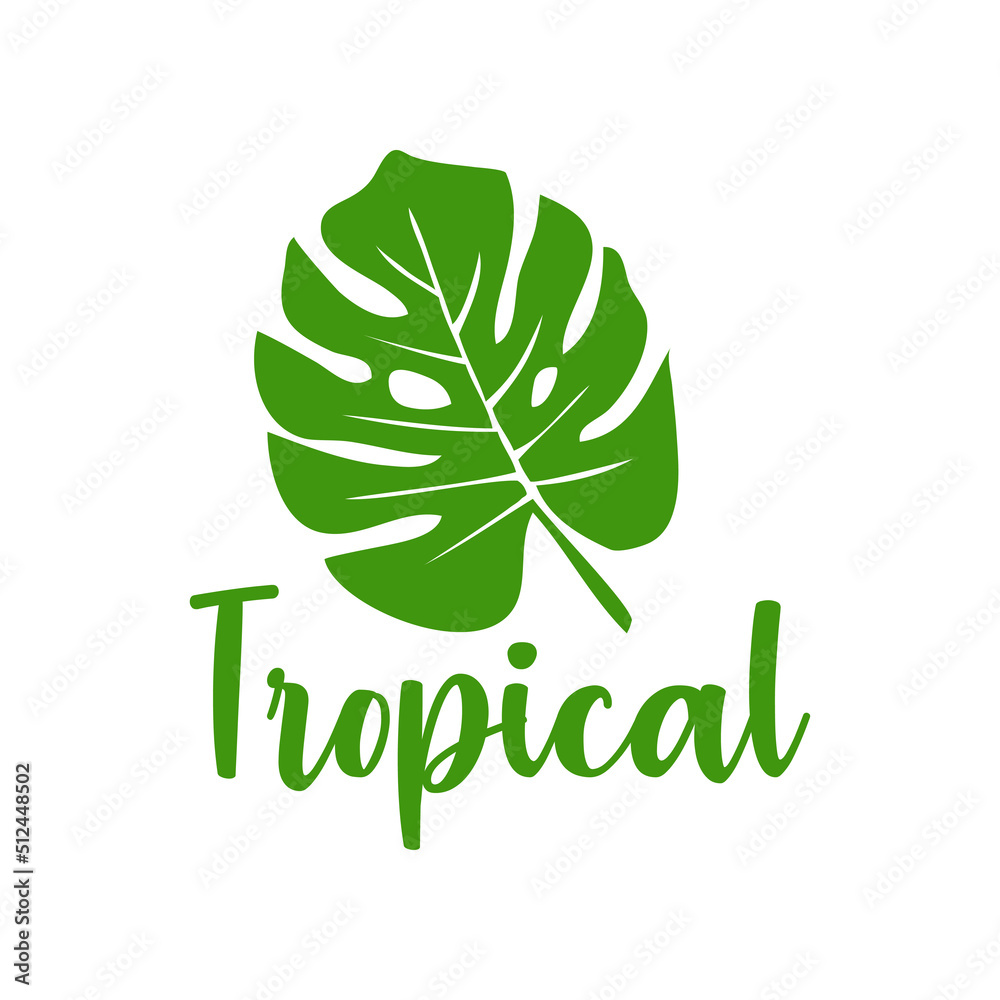 Logo con texto manuscrito Tropical. Icono con silueta de hoja de ...