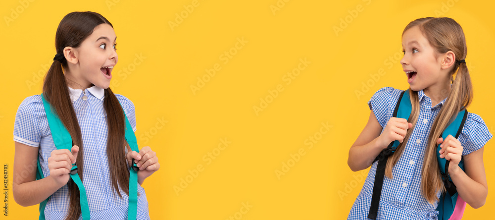 School girls friends. Surprised school friends on September 1 yellow ...