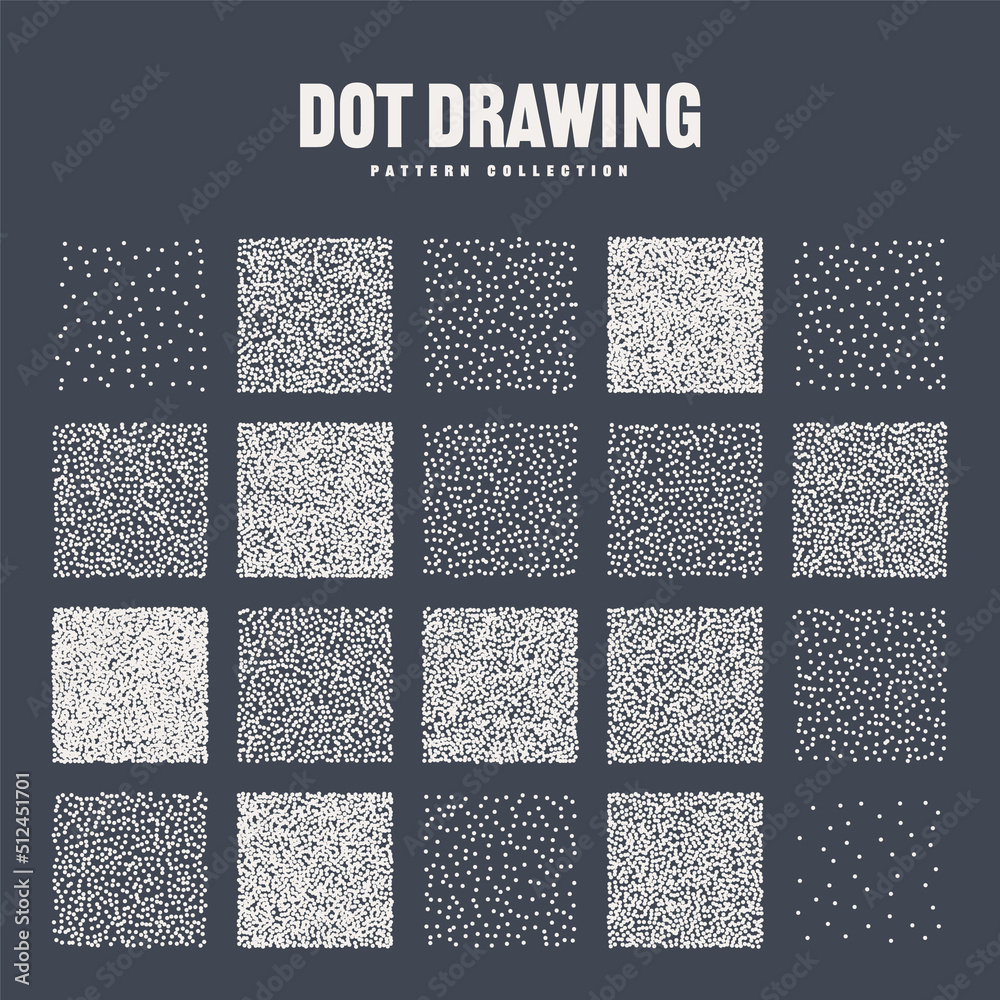 Square shaped dotted objects, stipple elements. Stippling, dotwork ...