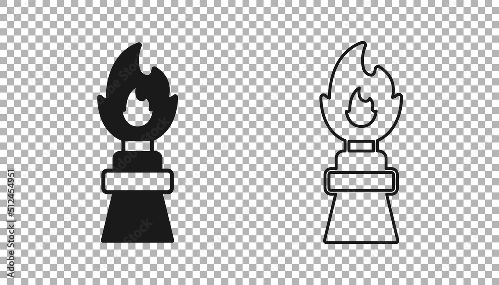 Black Oil rig with fire icon isolated on transparent background. Fire ...