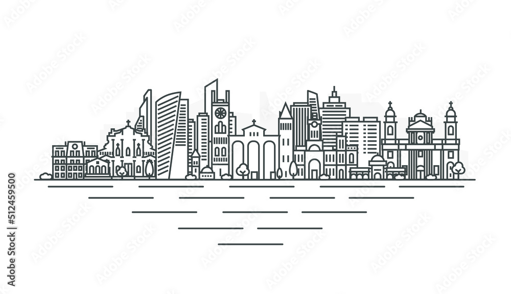 Krakow, Poland architecture line skyline illustration. Linear vector ...