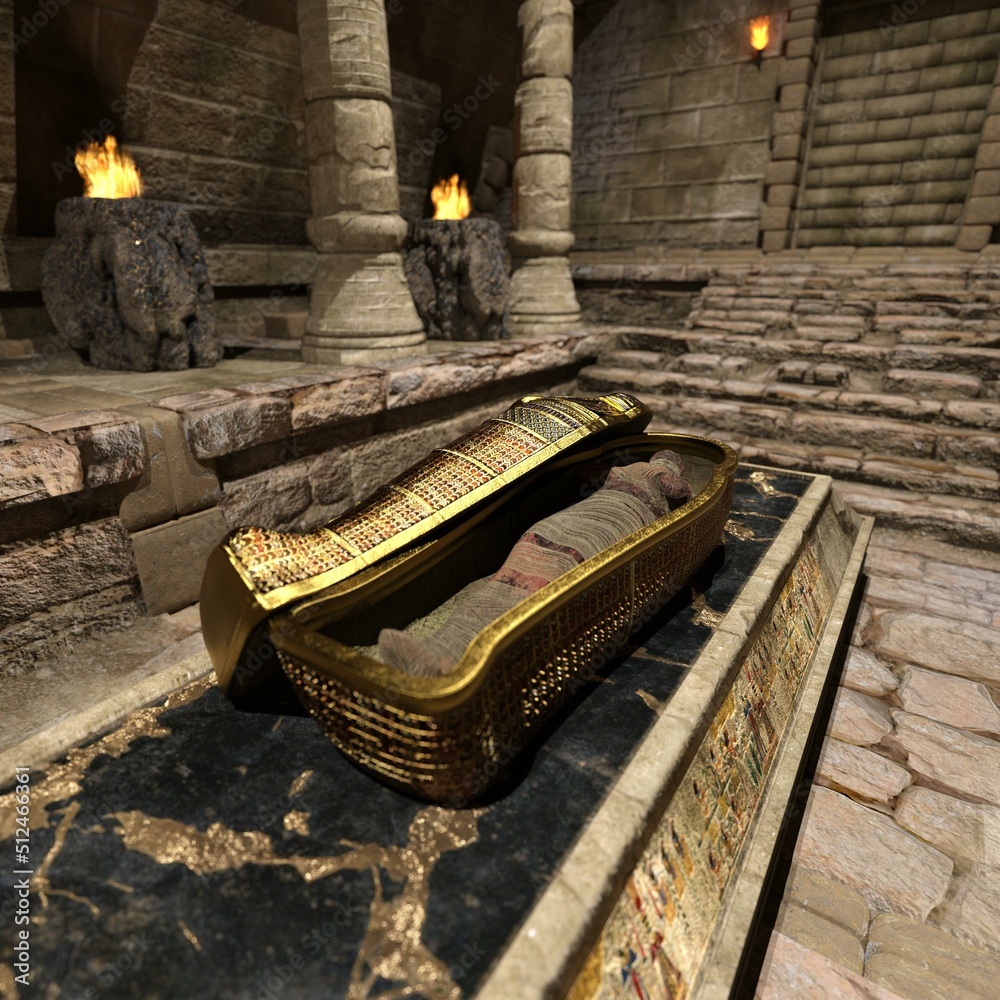 3D-Illustration of an ancient egyptian temple and tomb room for ...