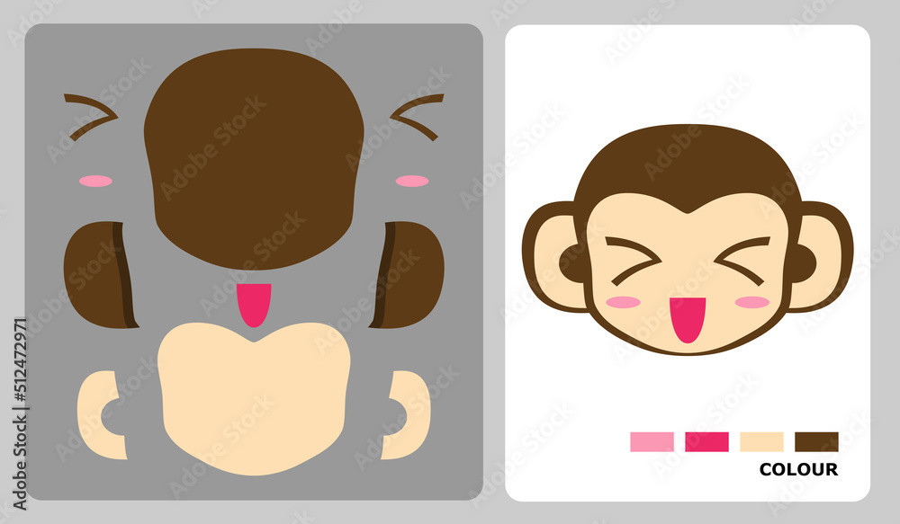 Monkey head pattern for kids crafts or paper crafts. Vector ...