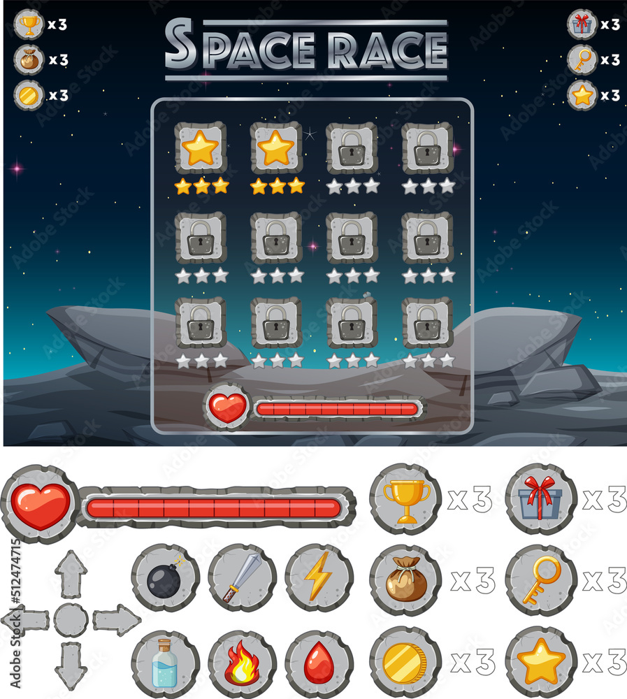 Space game background template and elements Stock Vector | Adobe Stock