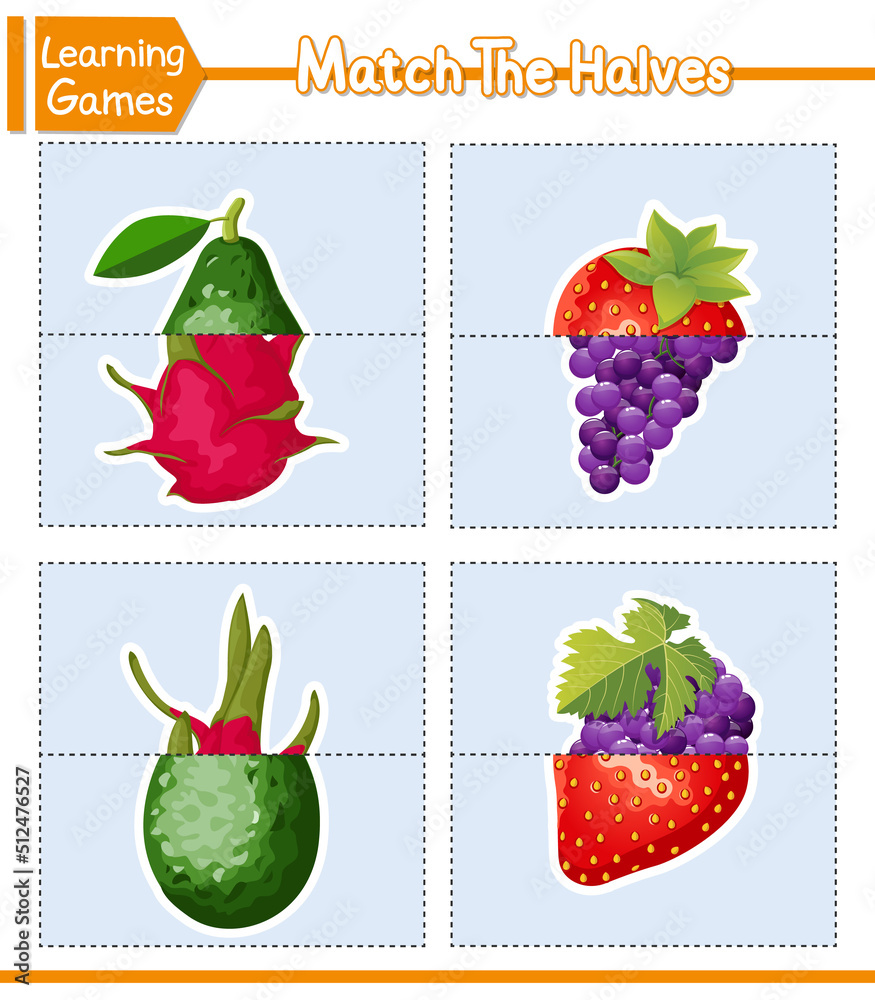 Match The Halves Of Fruits. Matching Game For Kids. Education ...