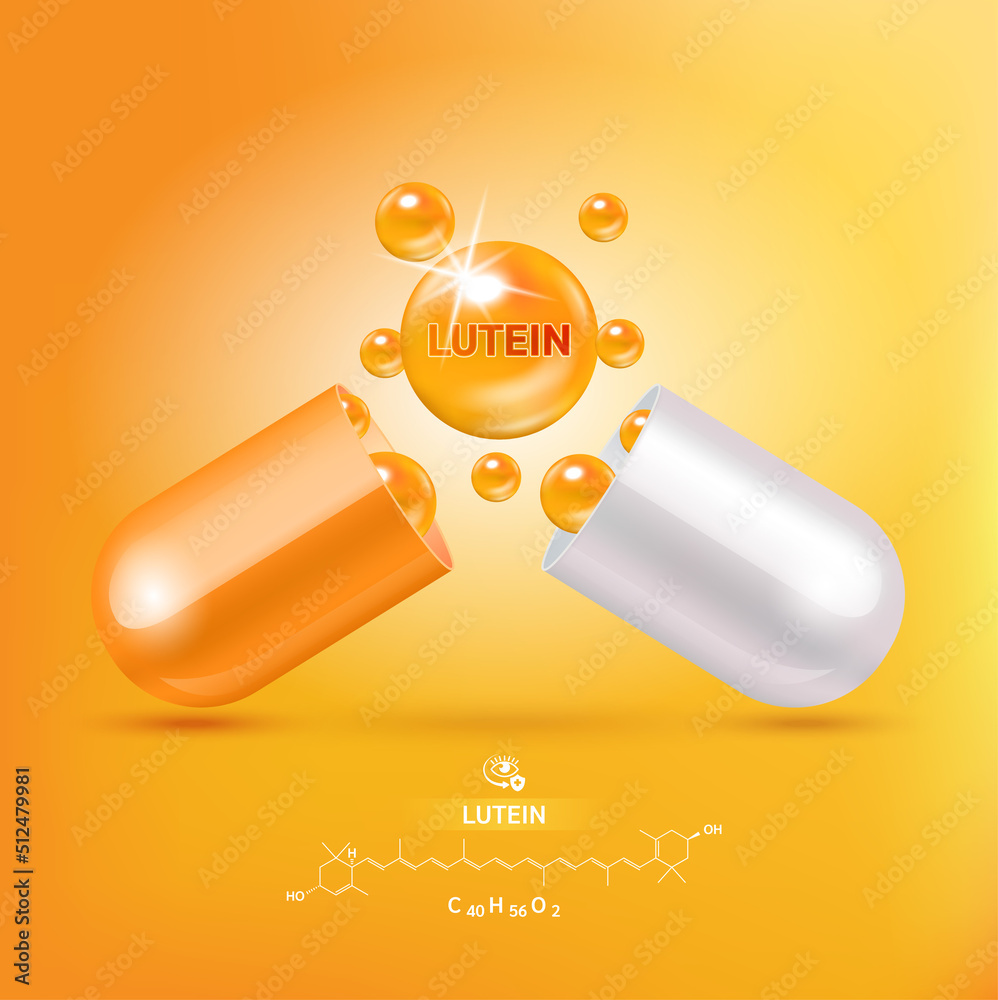 lutein medicine capsule and structure orange. Food for good vision and ...