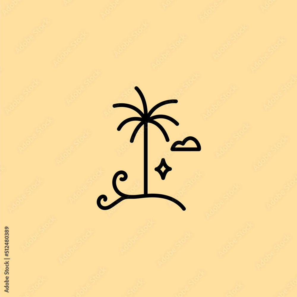 Simple minimal palm tree with tropical island vibe outline logo badge ...