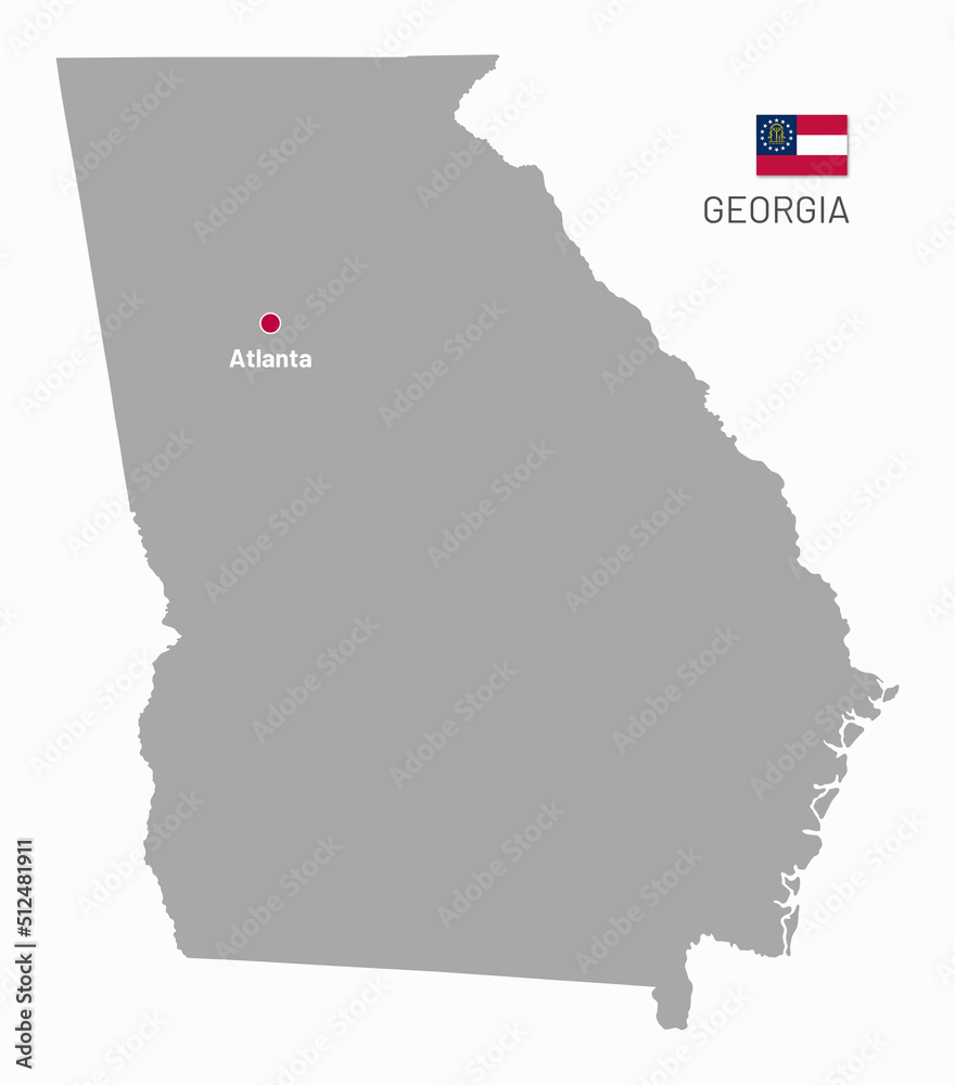 Gray map of Georgia, federal state of USA. Silhouette of Georgian ...