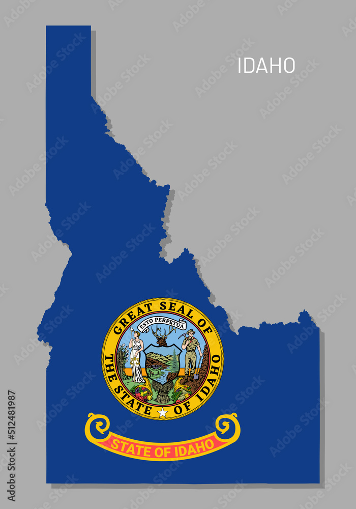 Map of Idaho USA federal state with flag inside. Highly detailed map of ...