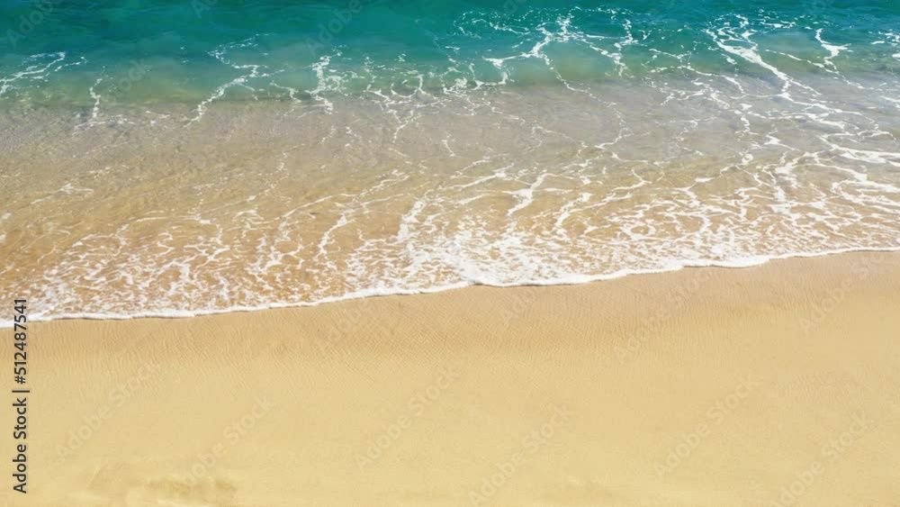 Slow motion beautiful empty topical beach with golden sand and ...