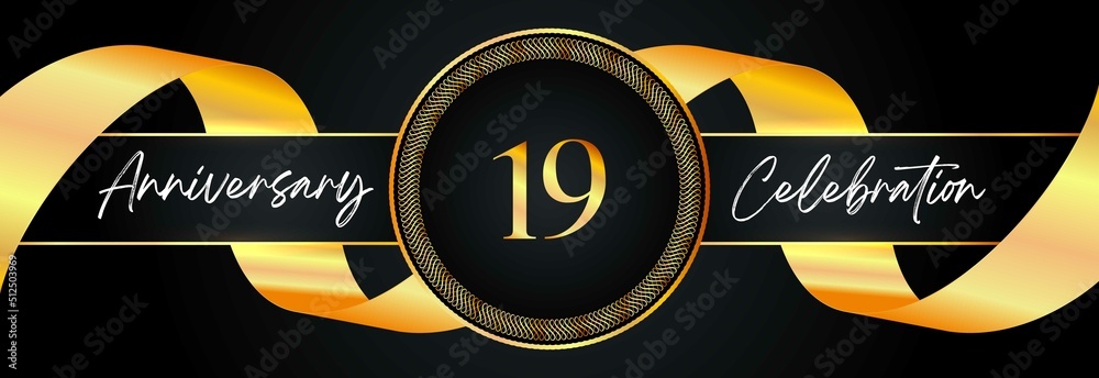 19 years anniversary celebration with frame and gold ribbon for a ...