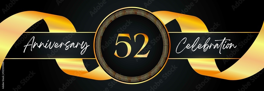 52 years anniversary celebration with frame and gold ribbon for a ...