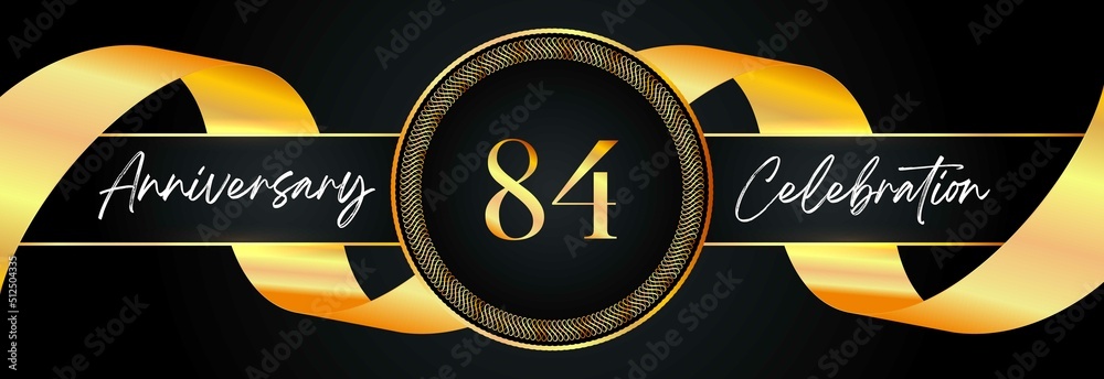 84 years anniversary celebration with frame and gold ribbon for a ...