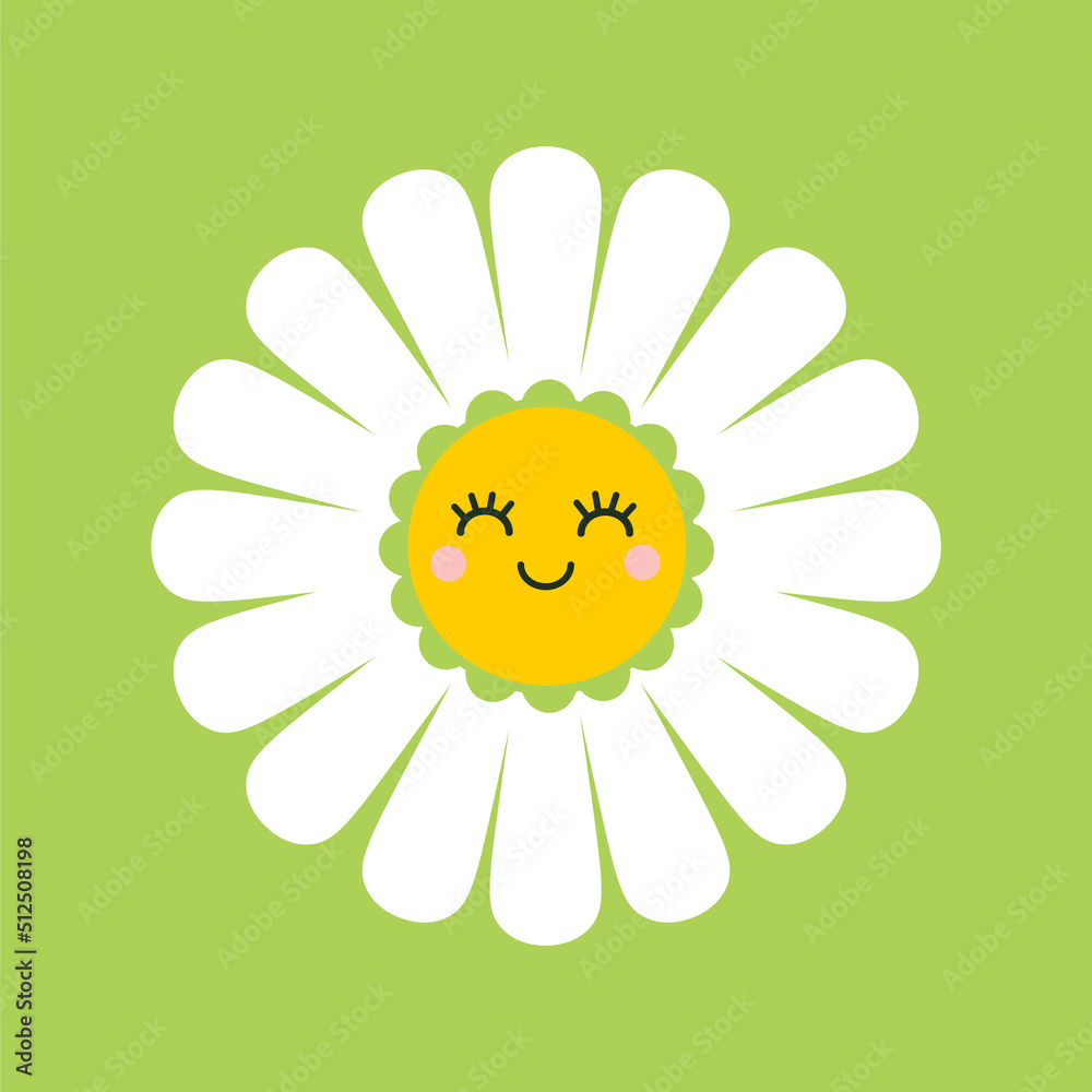 Cute smiling daisy flower. Chamomile with happy emotion.illustration ...
