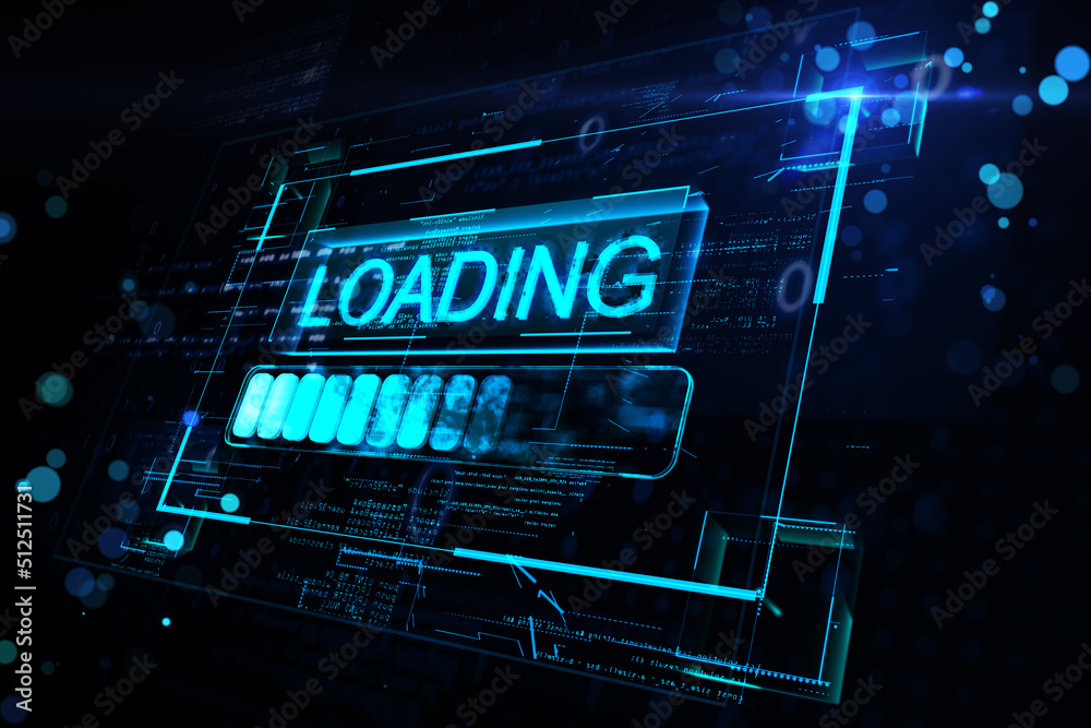High speed loading data concept with digital blue glowing loading sign ...