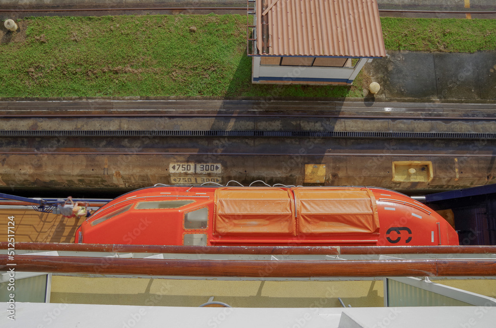 Transit passage through locks of famous Panama Canal on cruiseship ...