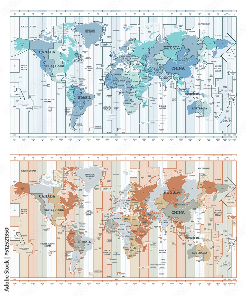 Time Zone Maps Set. Stock Illustration | Adobe Stock