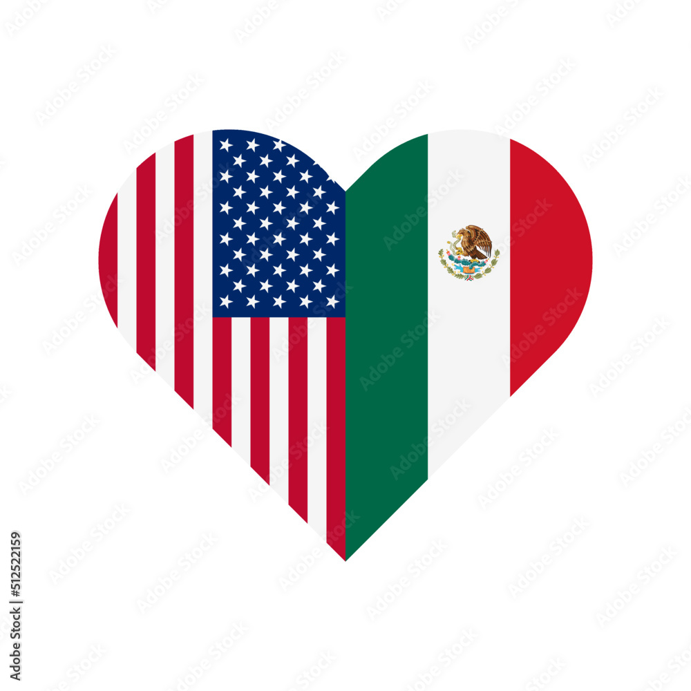 unity concept. heart shape icon with american and mexican flags. vector ...