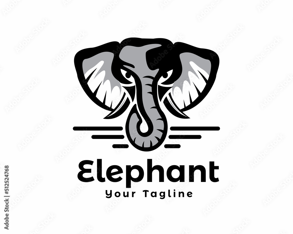 head face elephant front view logo icon symbol template illustration ...