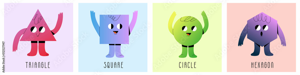 Vector geometric stickers with different face emotions. Cute cartoon ...