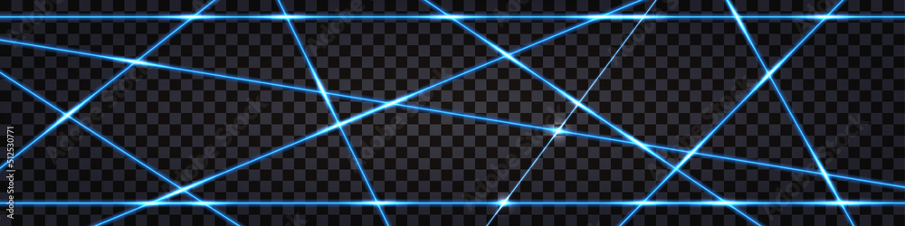 Blue laser beams, glowing neon streak ray lines. Safety scanner grid ...