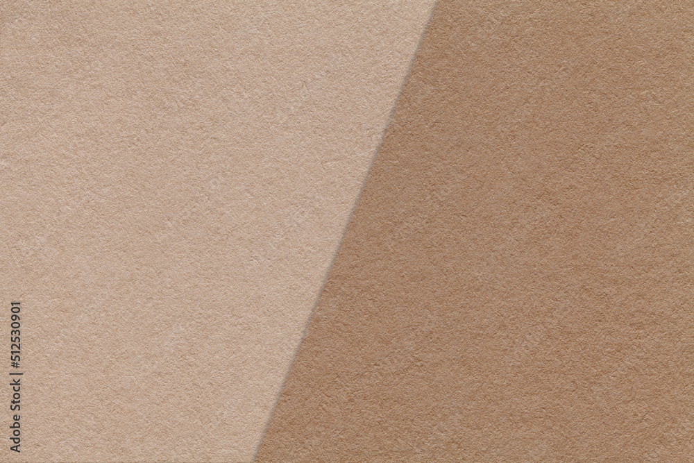 Texture of craft beige and brown paper background, half two colors ...