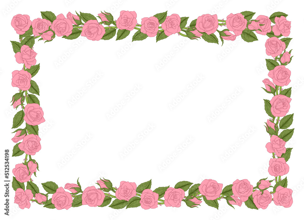 Roses Rose Flower Border Flowers Vintage Frame Stock Vector | Adobe Stock