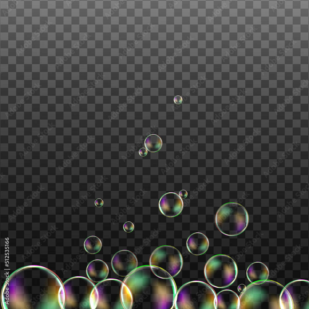 Set of transparent soap bubbles on checkered background.Reaistic ...