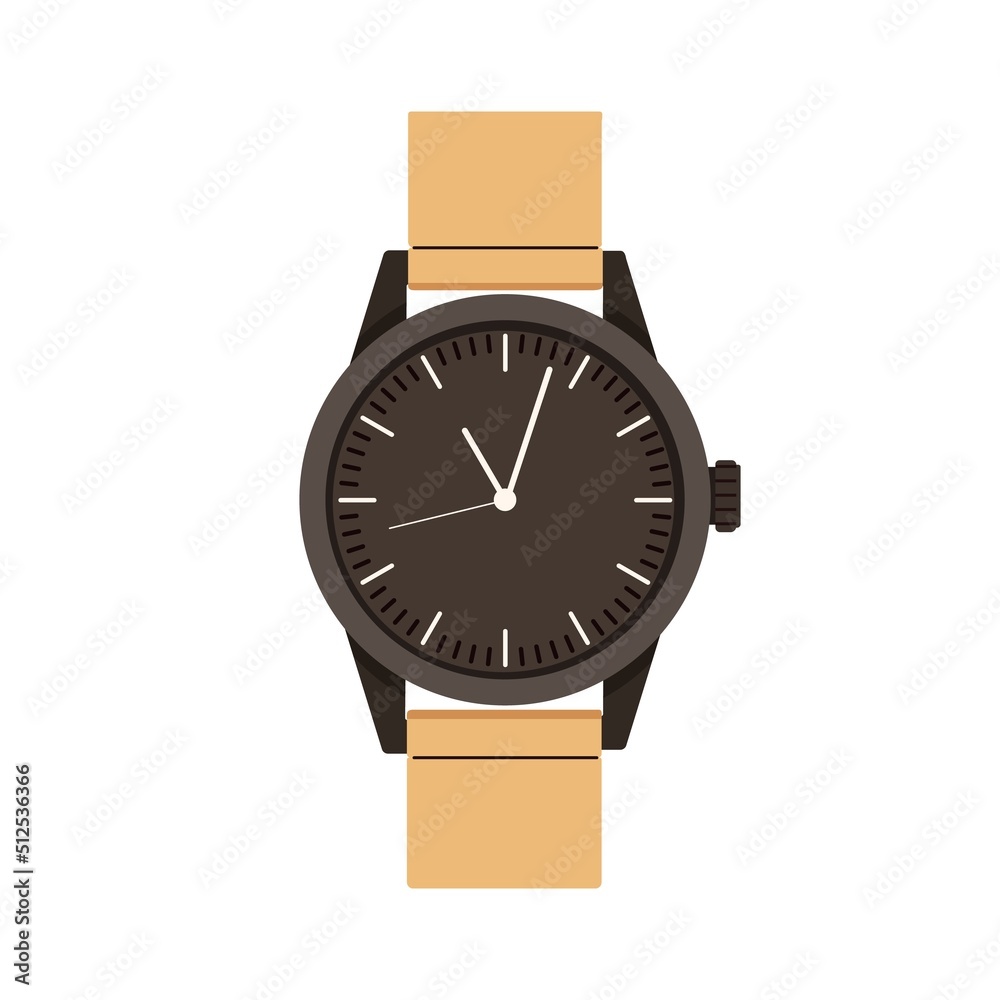 Wristwatch, hand watches design with leather bracelet, round quartz ...