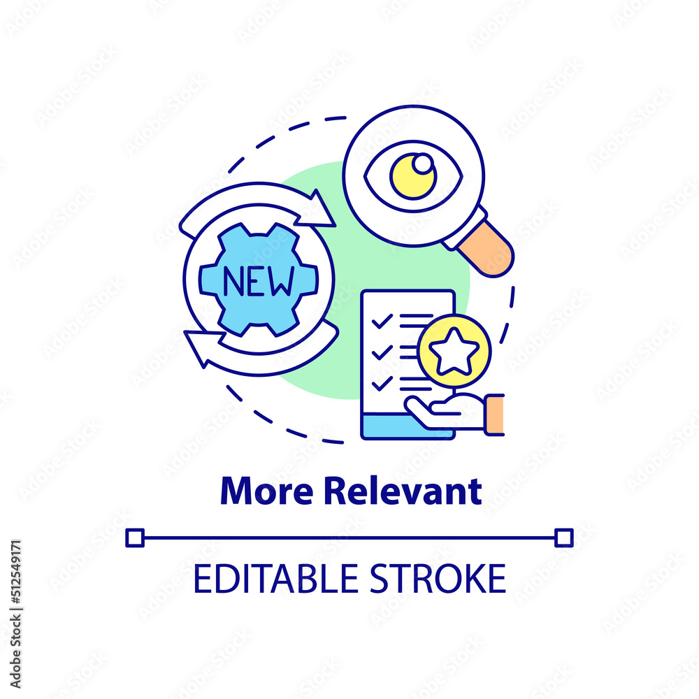 More relevant concept icon. Implement new strategy. Benefit of ... More relevant concept icon. Implement new strategy. Benefit of ...
