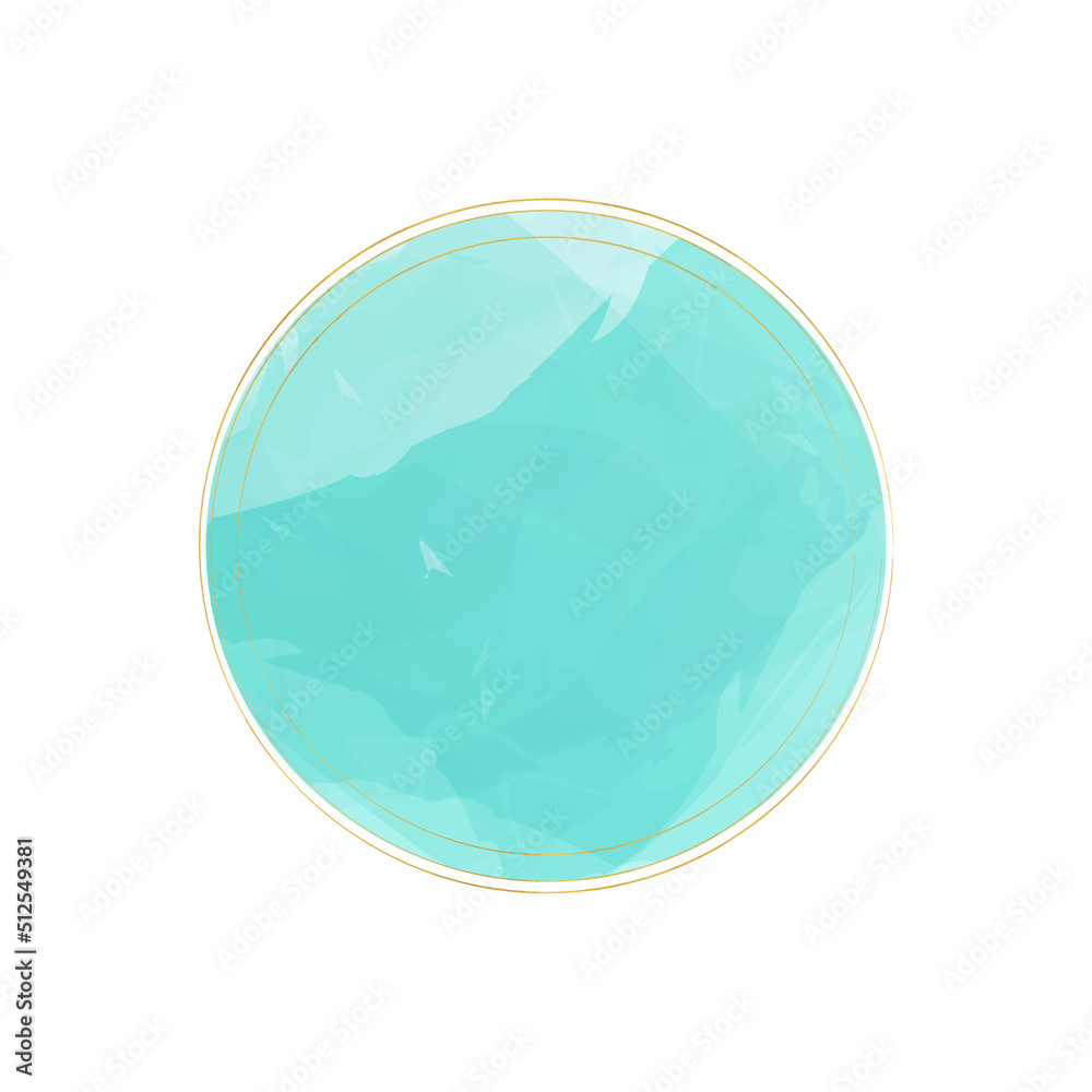 Trend watercolor frame with gold stroke. Turquoise azure cerulean blue ...