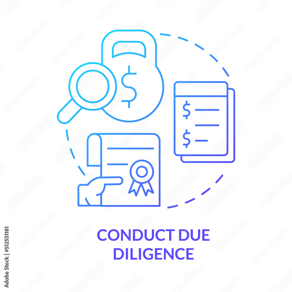 Stockvector Conduct due diligence blue gradient concept icon. Documents ...