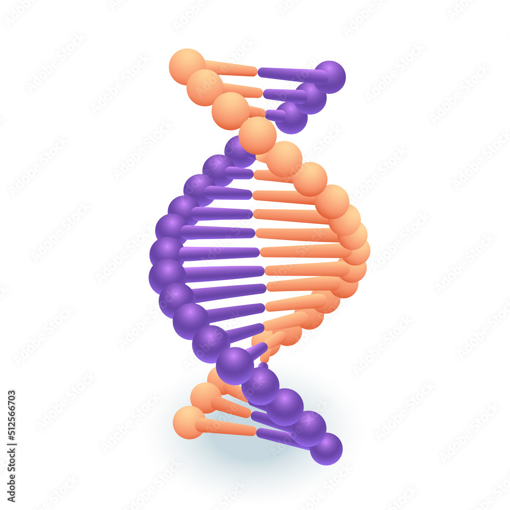 Purple and orange DNA molecule 3D icon. DNA helix, genetic code ...