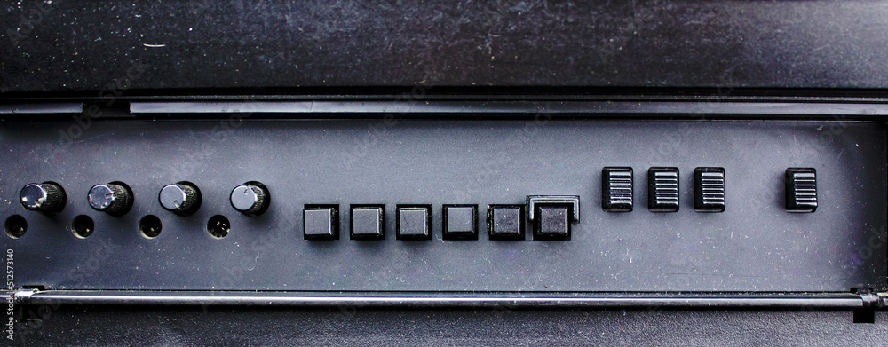 Old dirty old TV buttons. Button panel of the old player. Buttons of an ...