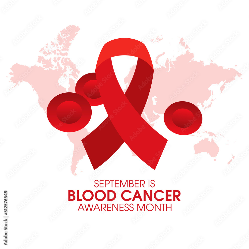 September is Blood Cancer Awareness Month vector. Red awareness ribbon ...
