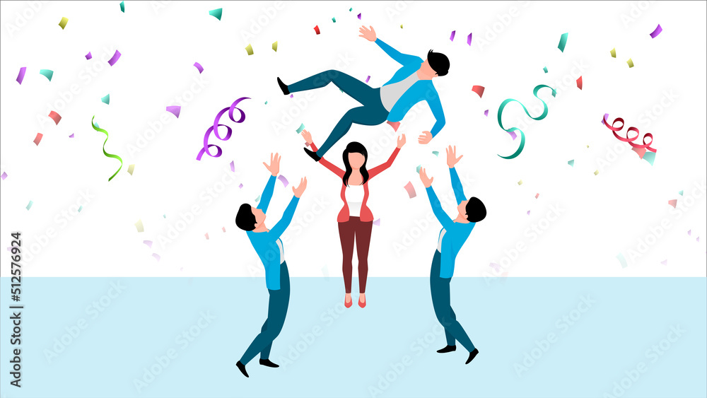 corporate success party flat character vector illustration on white ...