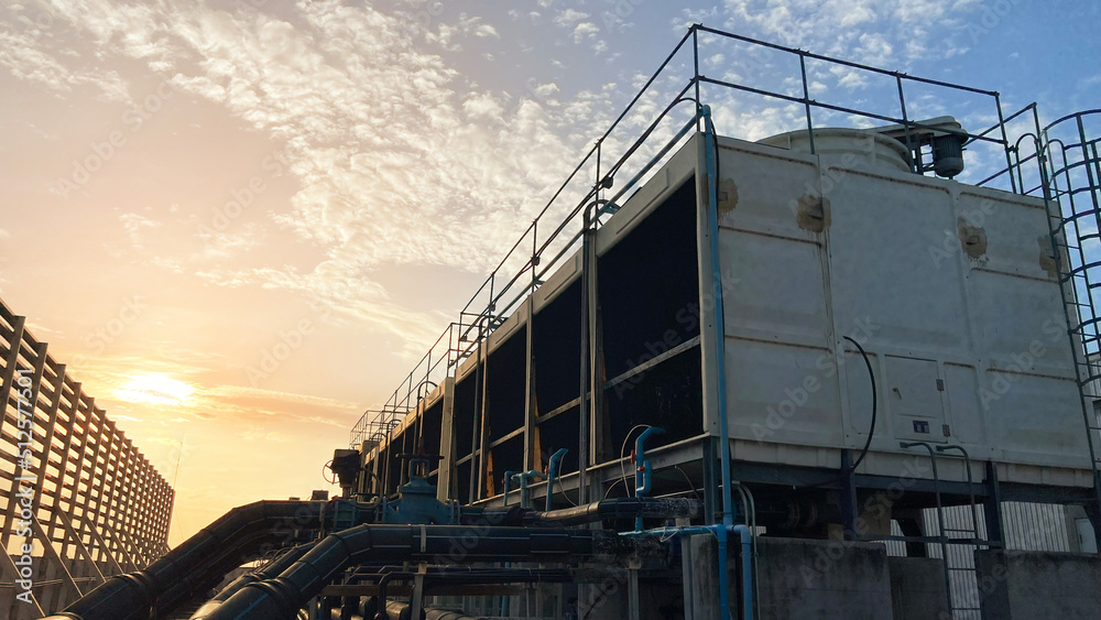 Cooling tower set in a large building Data center is installed on the ...