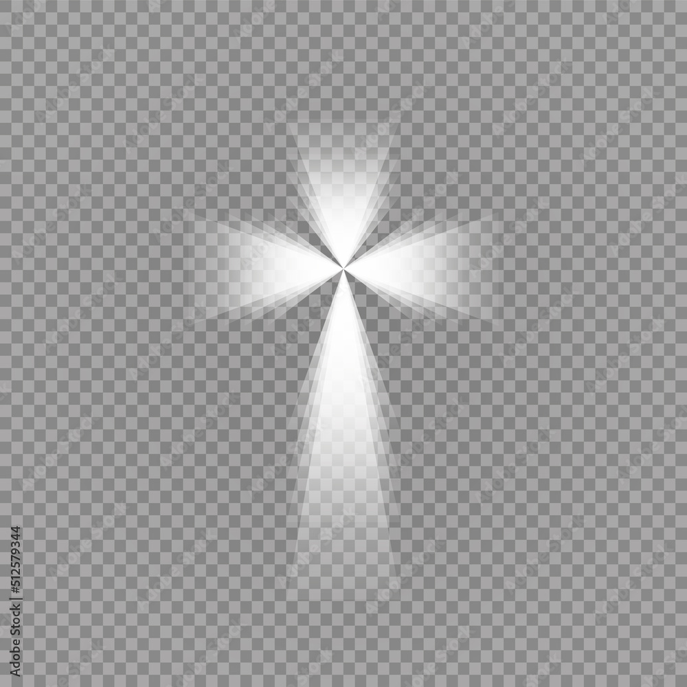 Shining white cross and sunlight special lens flare light effect on ...