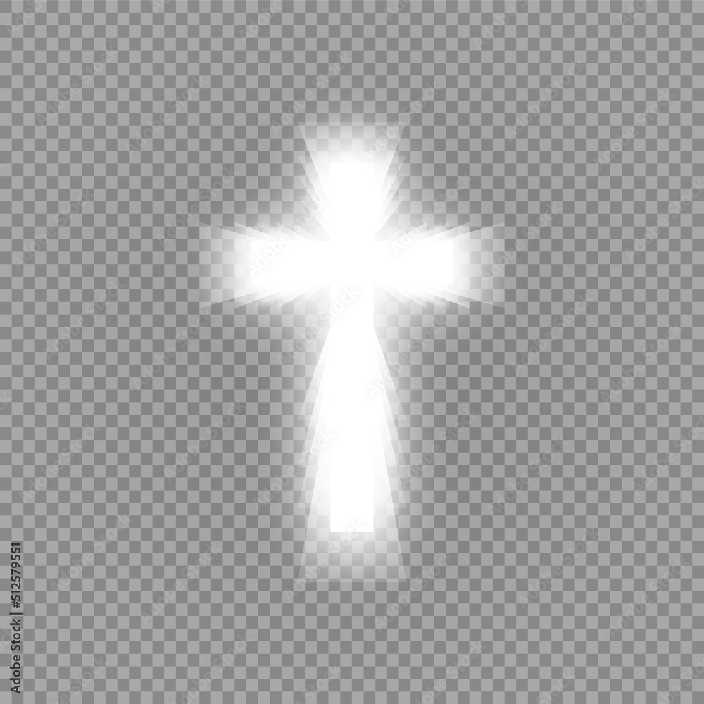 Shining white cross and sunlight special lens flare light effect on ...