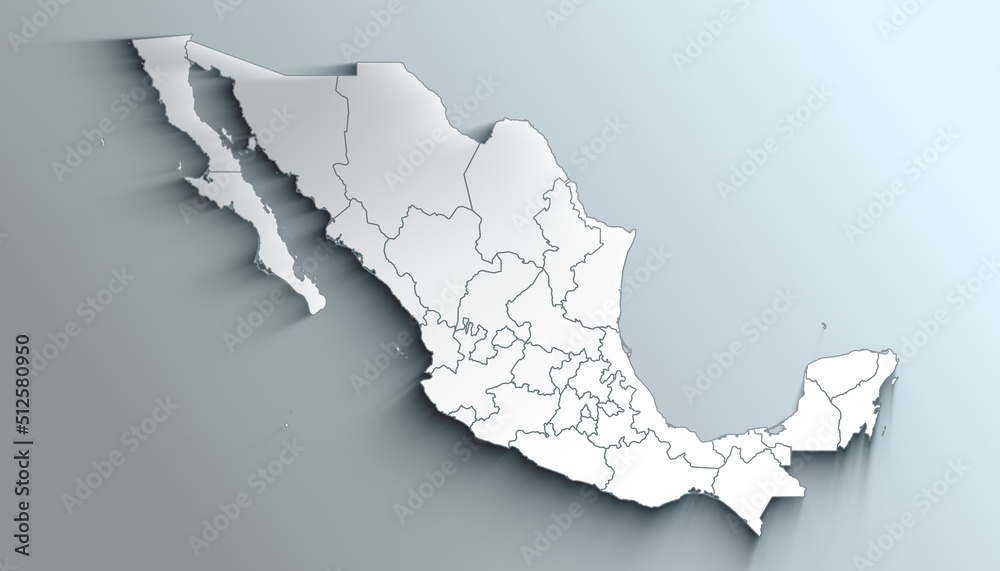 Modern White Map of Mexico with States with Counties With Shadow Stock ...