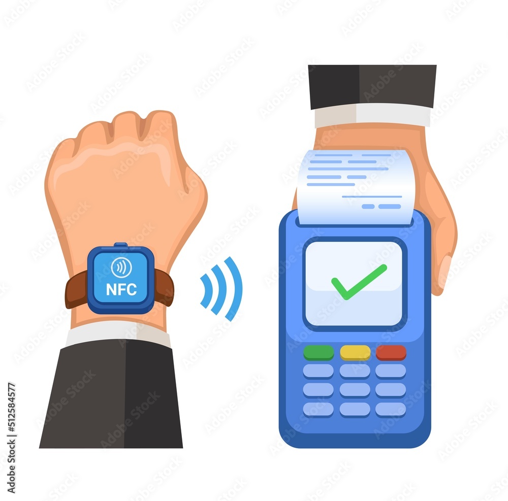 Vetor de NFC Payment using smartwach, cashless and contactless mobile ...