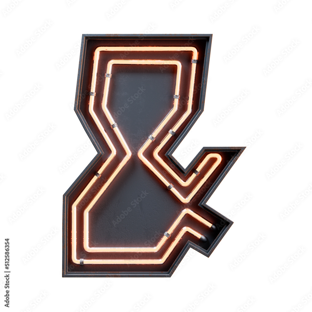 3D illustration of orange Neon light sign font & . Neon tubesign font ...