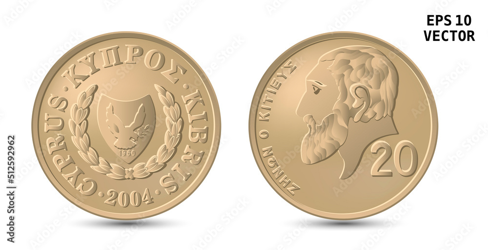Money of Cyprus - 20 cents. Vector image. EPS-10. The obverse and ...